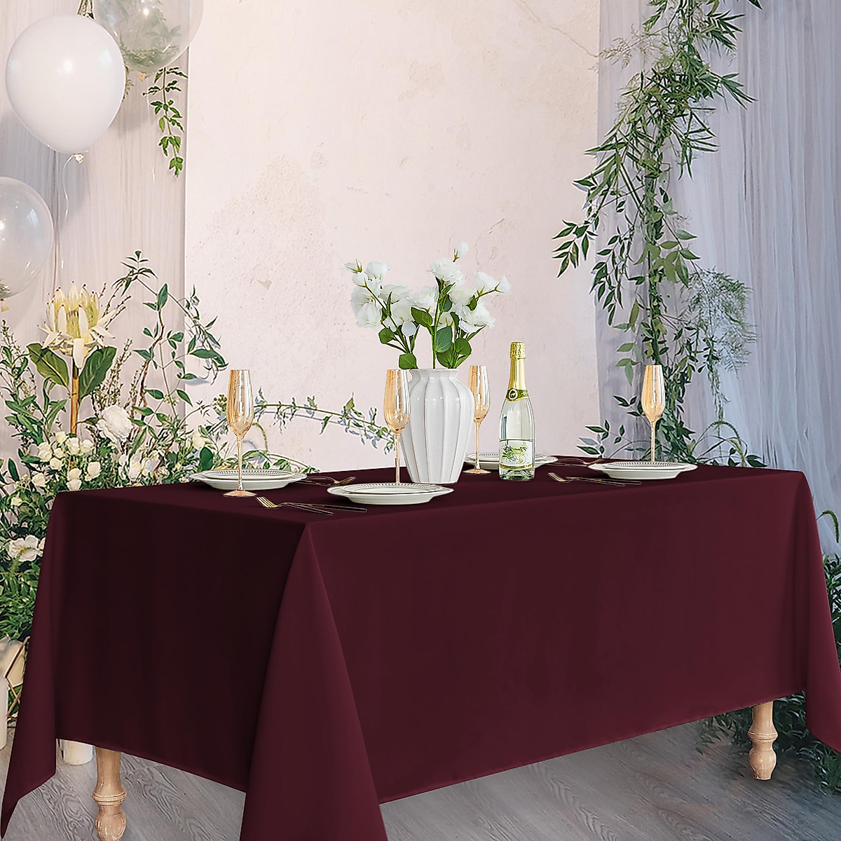 Fitable Burgundy Tablecloths for 6-8 Foot Tables, 6 Pack - 70 x 120 Inches - Reusable and Washable Table Clothes, Polyester Fabric Table Covers for Wedding, Party, Banquet