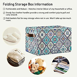 Foldable Storage Basket Blue Tartan Pattern Fabric Collapsible Organizer Basket with PU Handles, Decorative Baskets for Shelves Home Closet Bedroom Living Room - 1 Pack