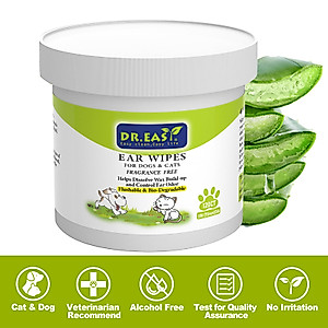 Dr.Easy Pet Ear Grooming Wipes 120ct for Dogs &Cats Fragrance Free,Helps Dissolve Wax Build-Up and Control Ear Odor,flushable & Compostable,Stop Ear Itching Natural Cleansing (120ct)