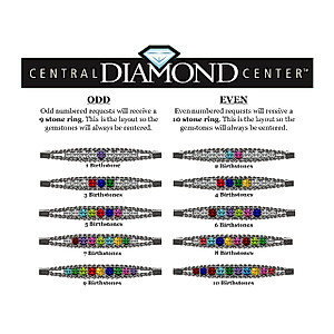 Central Diamond Center Rope Mothers Ring 1 to 10 Simulated Birthstones - Sterling Silver - Platinum Plated - Size 7