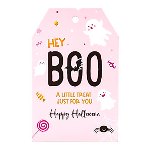 G2PLUS Happy Halloween Tags, 100PCS Halloween Boo Gift Tags, Halloween Treat for You Tags, Ghost Gift Tag, Halloween Paper Gift Tags with String for Gift Wrapping, Halloween Party Favors Supplies