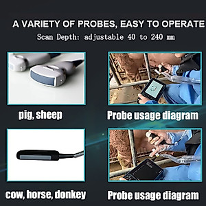 Veterinary B-Ultrasound Scanner Ultrasound Scanner for Pregnancy 6.5 MHz Rectal Probe, for Volume Heart Rate Measurement with 32G TF Card, 8 Color Panels, B/BB/4B Mode for Cattle, Horse, Camel Snake