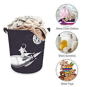 HoaMoya Collapsible Astronauts Fly Rocks from The Moon Laundry Hamper Nursery Hamper Large Waterproof Baby Clothes Toy Storage Basket Bin for Kids Boys Girls Bedroom Bathroom