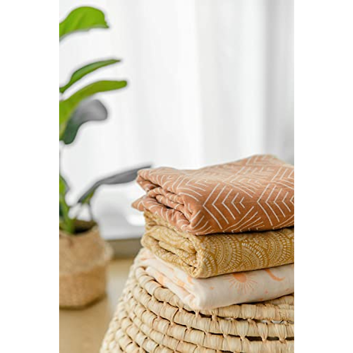 Little Jump 3 Pack Muslin Swaddle Blankets -Boho Baby Blanket Neutral for Boys & Girls- Large 47 x 47 inches,Swaddle Blankets Muslin Receiving Blanket Wrap (3 Pack Sunshine & Moon)