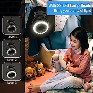 zoolb 10000mAh Camping Lantern Fan, 4 Speeds Clip On Fan, Battery Operated Fan, Portable Personal Fan, 360° Rotation, Time Setting, 40 hrs Working Time, for Tents, Gym, Home, Black