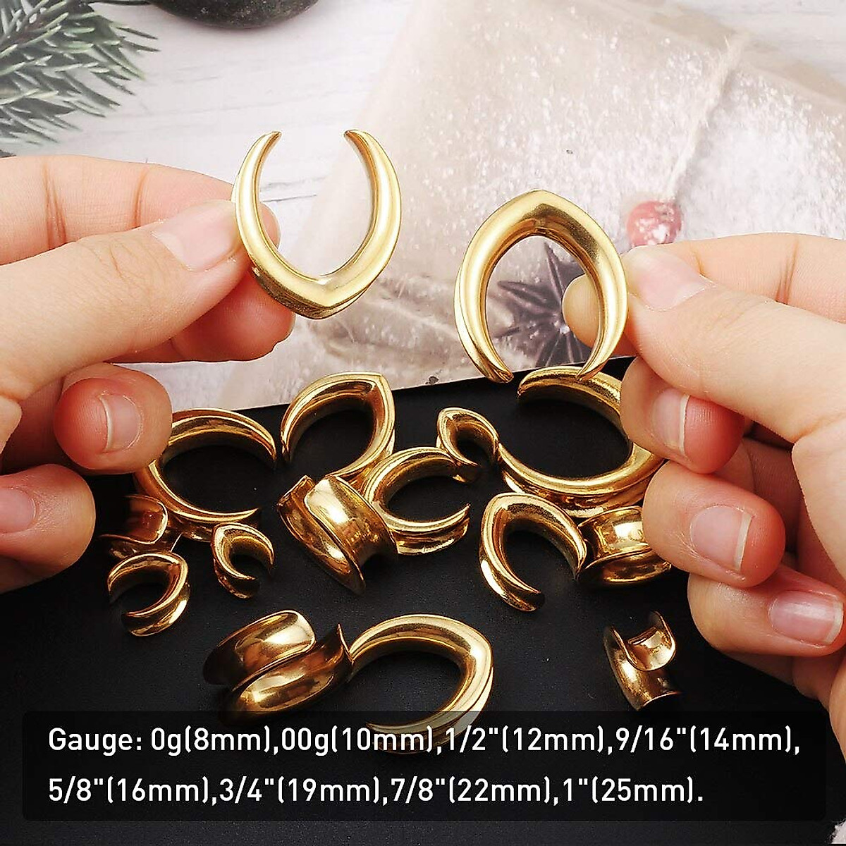 LADEMAYH 2 Pairs 00 Gauges for Women, Cute Gold 00g Plugs Gauges for Ears, Basic 00g Tunnels Earrings Surgical Steel Saddle Gauges Size 00 Gauge Earrings