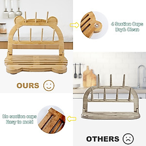 Tohomes Baby Bottle Drying Rack Bamboo, Foldable High Capacity Bottle Drying Rack Space Saving Waterproof Bottle Dryer Holder with Anti-Slip Rubber Pad for Baby Bottle Accessories, Cups, Pacifiers