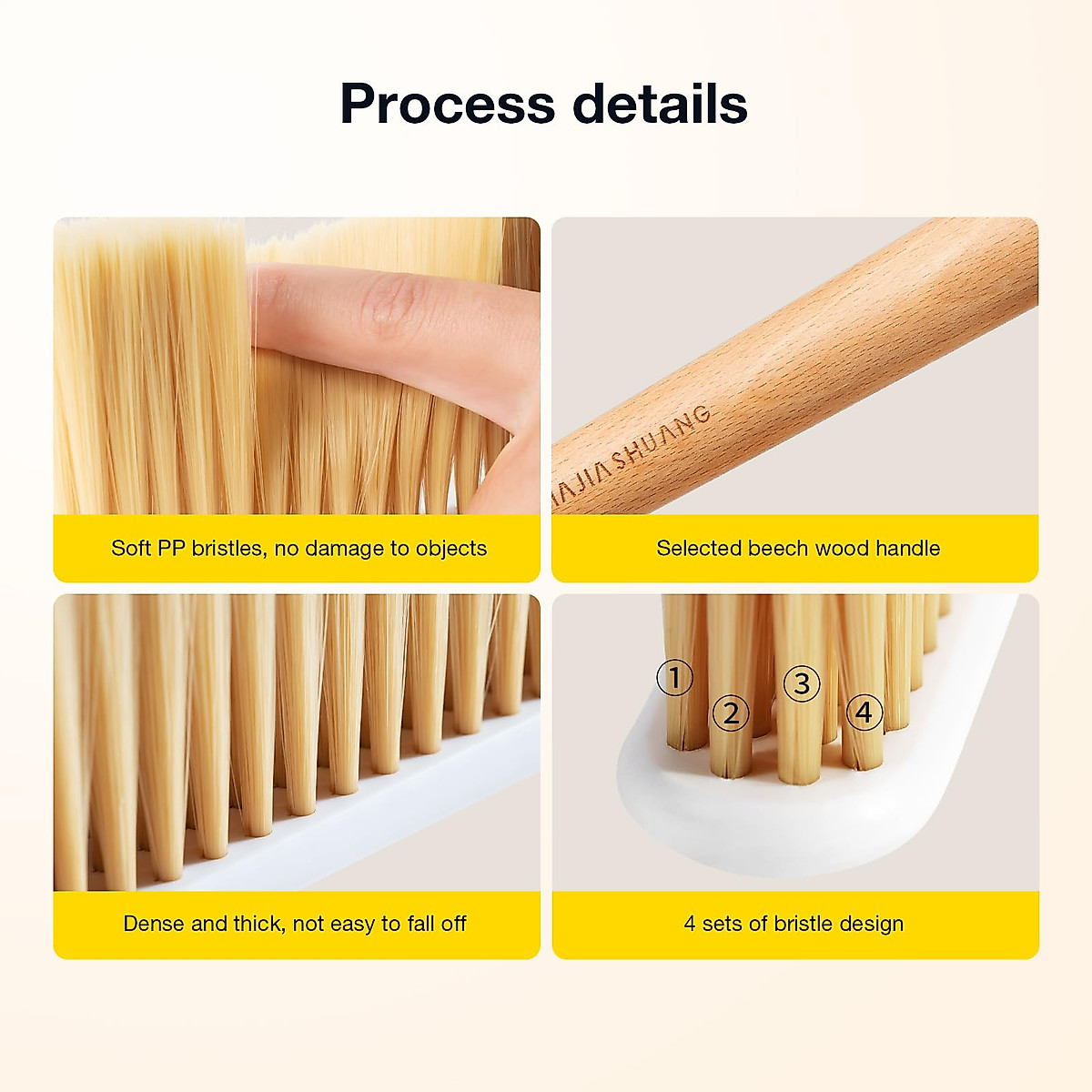 OSCIOSS Hand Broom Cleaning Brush, Soft Bristle Dust Brushes with Wood Handle, Household Cleaning Brushues for Car, Carpet, Garden, Clothes, Various Furniture Such As Beds, Sofas (Natural)