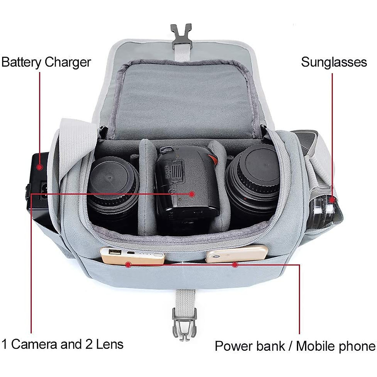 CADeN Camera Bag Case Shoulder Crossbody Bag Compatible for Nikon, Canon, Sony, DSLR SLR Mirrorless Cameras and Lenses (1.0 Grey, Small)
