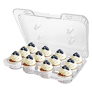 Stock Your Home Mini Plastic Cupcake Containers Disposable (40 Count) 12-Compartment Container with Connected Dome Lid Clear, BPA Free, For Small or Mini Sized Cupcakes