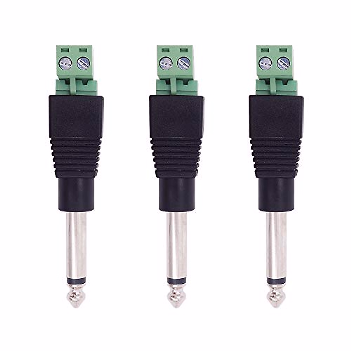 Fancasee (3 Pack) 6.35mm Replacement Repair Plug Jack TS 2 Pole Mono Male Plug 1/4" 6.35mm Solderless Terminal for Microphone Speaker Audio Cable Repair