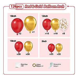 Red and Gold Balloon Arch 126Pcs Red and Gold Balloons Garland Arch Kit With Gold Confetti Balloon for Valentine's Day, Wedding, Engagements, Graduation, Anniversary, Birthday Party Decoration