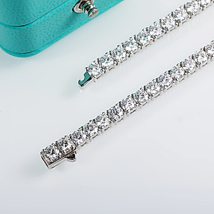 AnuClub Moissanite Tennis Necklace Chain 14K Gold Plated Sterling Silver Round Cut 4MM 32ct D Color VVS1 Moissanites Diamond Classic Chains, Christmas Gift for Women for Women Men (20in)