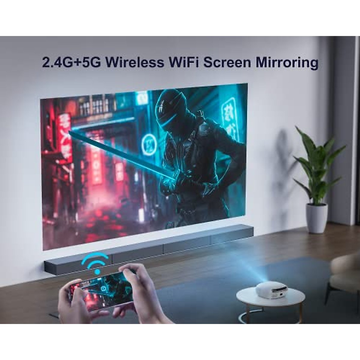 4K Projector with WiFi and Bluetooth 5.2, WiMiUS Newest P60 480 ANSI Lumens Portable Projector Dust Proof Supports 4P/4D Keystone, 50% Zoom, PPT, 200000H LED for Smartphone, Laptop, PS5, TV Stick