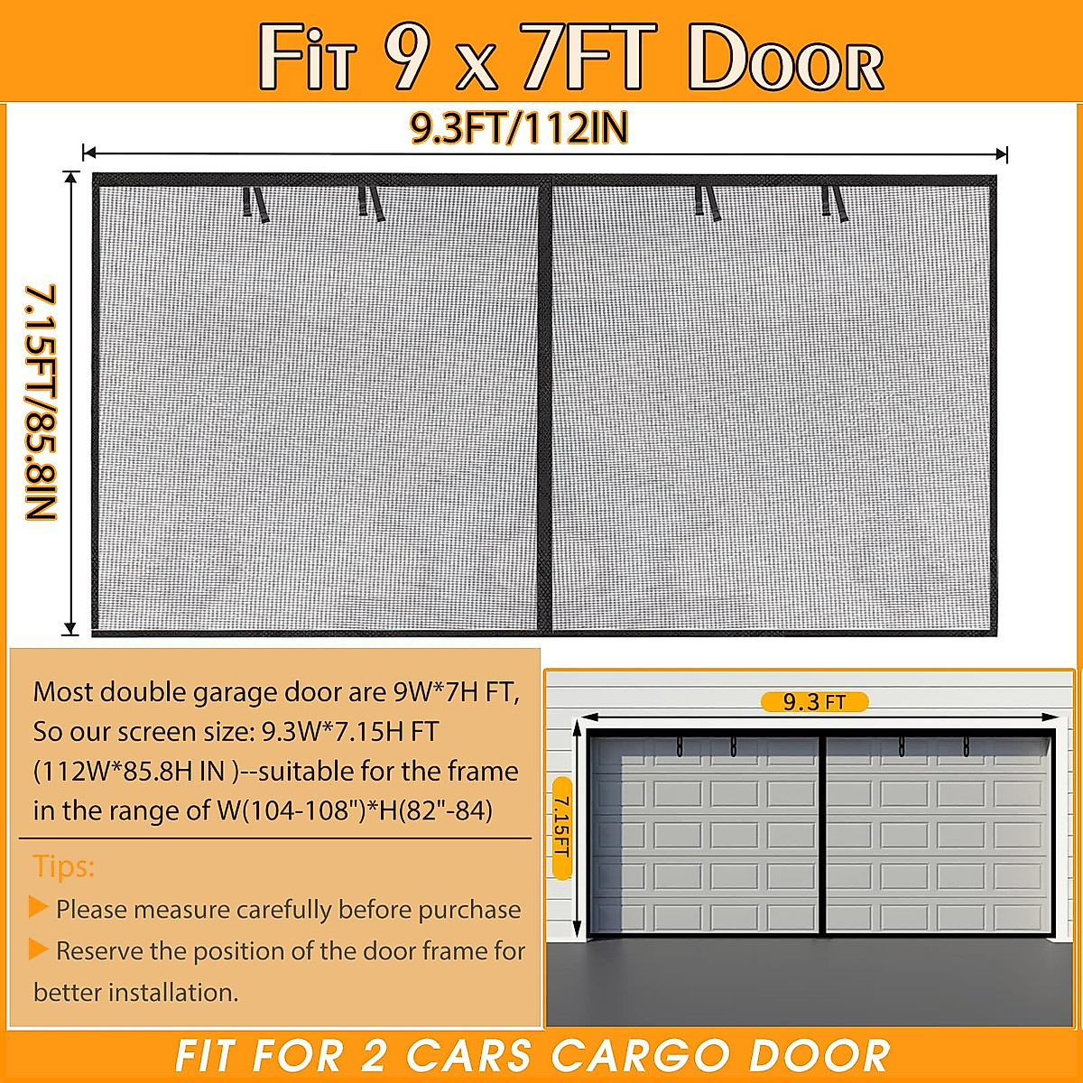 Garage Screen Doors for 1 Car Garage-9x7ft Fiberglass 1500g/3.3lb Durable Heavy Duty Magnetic Garage Door Screen RetractableHands Free with 4 Roll Up Starps for Patio Workshop Home Gym Sun Room