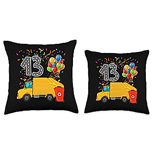 Garbage Truck Dumpsters Bin Birthday Pun Happy 13 Birthday Rear Loader Garbage Truck Throw Pillow, 16x16, Multicolor