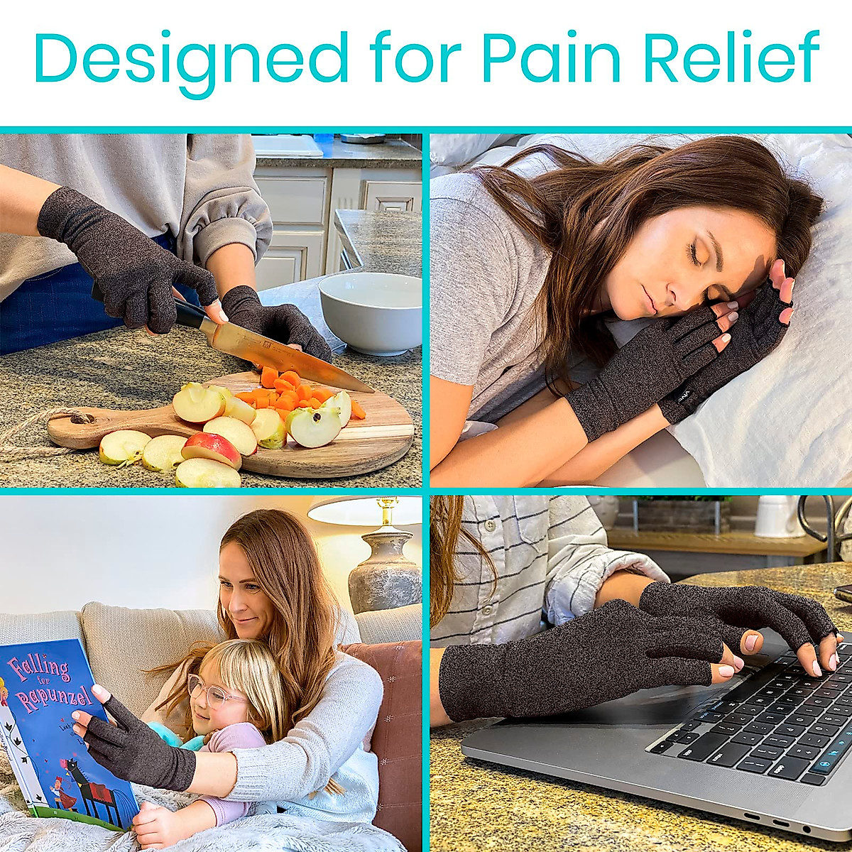 Vive Rheumatoid Arthritis Gloves - Men and Women Fingerless Compression Wrap for Hand Pain and Osteoarthritis - Black Hand Wrap for Arthritic Joint Symptom Relief - Open Finger Fit (X-Small)