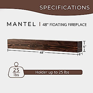WELLAND Rustic Floating Shelf, Reclaimed Wood Wall Shelf, Fireplace Mantel Shelf Wall Mounted,Walnut Color (48" W x 6" D x 6" H)