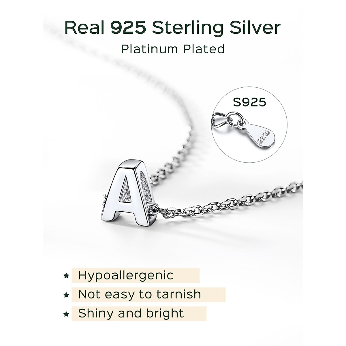 925 Sterling Silver Initial Necklace Letter Necklaces Delicate Dainty Small Pendant Necklace Silver Choker Necklace for Women J Initial Mothers Day Gifts for Mom