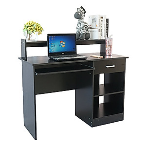 DESIGNSCAPE3D Modern E1 15MM Chipboard Computer Desk with Keyboard Tray, Drawer, and Shelf - Ideal for Study and Work (Black)