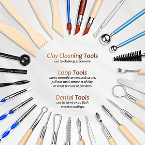 ISSEVE Pottery Clay Sculpting Tools 43Pcs Double Sided Ceramic Clay Carving Tool Set with Upgrade Stand-Up Design Carrying Case for Beginners Professionals School Student Pottery Modeling Smoothing