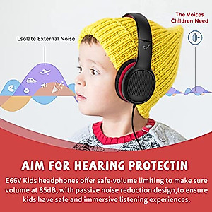 Kids Headphones, 85dB Volume Limiting - Toddler Headphones for Detachable Cat Ear, Wired Headphones with Sharing Splitter, Foldable Stereo Over-Ear Headphones for School/Travel/iPad/Kindle (black)