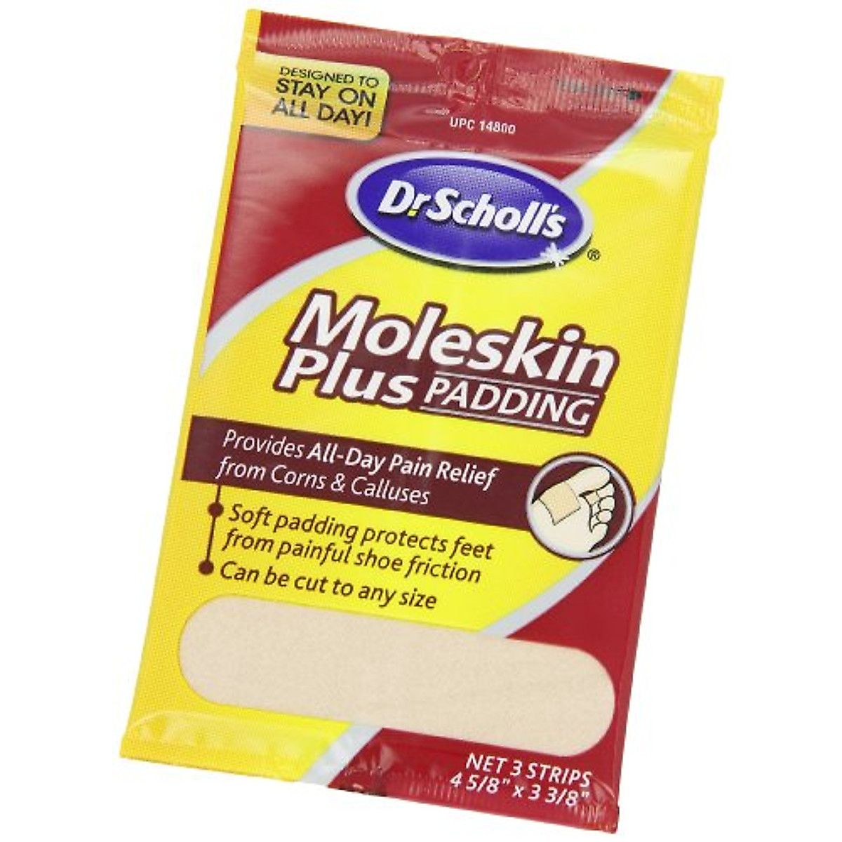 Dr. Scholl's Moleskin Plus 4 5/8-Inch X 3 3/8 Inch Padding, 3-Count Packages (Pack of 8)