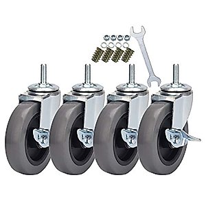 DICASAL Stem Casters with Imperial 3/8-16x25mm Stem Thread Heavy Duty and Highly-Elastic TPR Wheels Mute Castors with Side Brakes Pack of 4 (4 Inch)