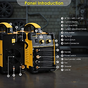 hynade Tig Welder TIG215A, HF ARC/TIG/Stick TIG Welders 215 Amp 110/220V Dual Voltage TIG Welding Machine