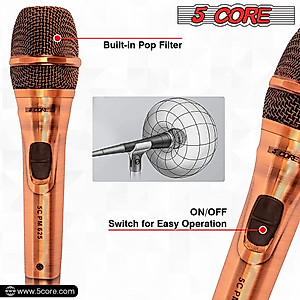 5 CORE Karaoke Microphone Dynamic Vocal Handheld Mic Cardioid Unidirectional Microfono w On and Off Switch Includes XLR Audio Cable for Singing Public Speaking & Parties PM 625