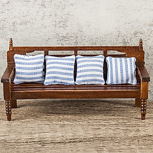 1:12 Miniature Bench Couch Sofa Vintage Wooden Recliner Chair with Cushions Mini House Furniture Accessories