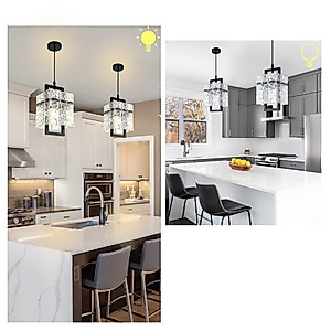 IKK Black Crystal Pendant Light for Kitchen Island, Luxury Water Ripple Glass Chandelier Lights Fixture, Modern Elegant Adjustable Pendant Lighting for Dining Room Bedroom, E12 Bulb, L6.5'' x H11.8''