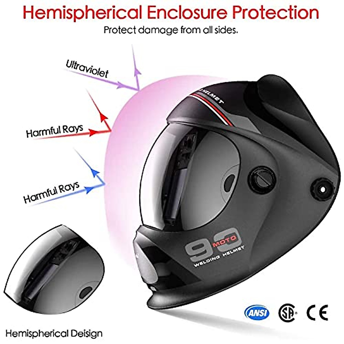 TEKWARE Ultra Large Viewing Screen True Color Solar Power Auto Darkening Welding Helmet, Hemispherical 4C lense, 4 Arc Sensor Wide Shade 4~5/9-9/13 for TIG MIG Arc Weld Grinding Welder Mask