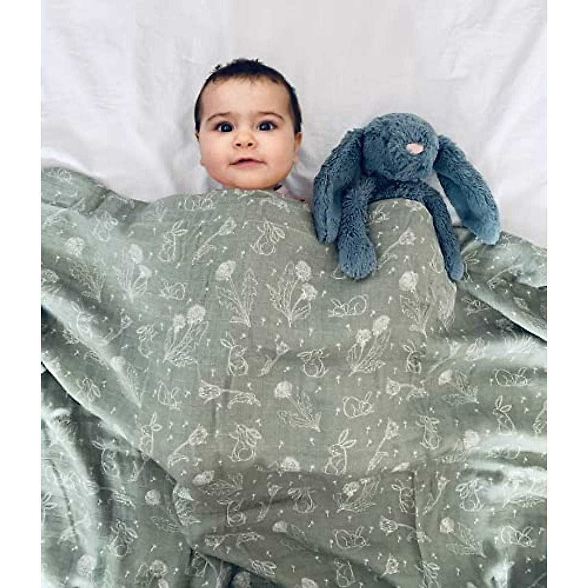 Leyl&Ari Muslin Swaddle Blanket (Sage/Bunny & Dandelion)