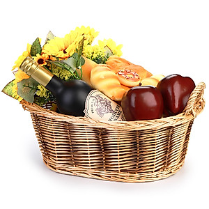 Dicunoy Wicker Empty Gift Basket to Fill, Small Woven Gift Basket with Handle for Gifts, Goodies, Coffee Gifts Package