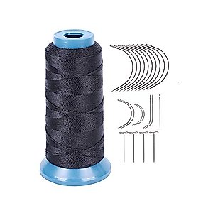 Black Hair Weaving Thread with 12 pcs of 9cm-C Type Needles/Curved hair Needles Hair Extention Accessory Thread for wig making needle