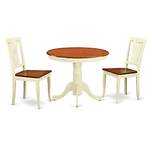 East West Furniture ANAV3-WHI-W 3 Piece Dinette Set for Small Spaces Contains a Round Room Table with Pedestal and 2 Kitchen Dining Chairs, 36x36 Inch, Buttermilk & Cherry