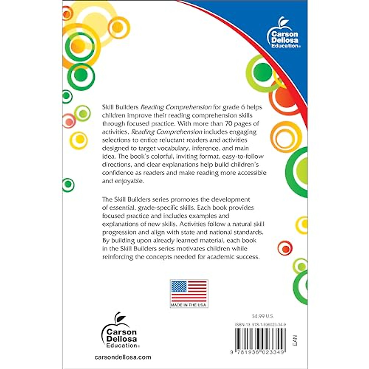 Carson Dellosa Skill Builders Reading Comprehension Grade 6 Workbook, Middle School Reading Passages and Vocabulary Builder for Kids Ages 11-12, 6th Grade Reading Comprehension Workbook
