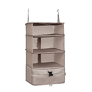 ELEZAY Hanging Packing Cubes Portable Closet Shelves Travel Collapsible Compression Garment Organizer for Carry-on Luggage Suitcase with Breathable Perforated Material Large_11.8*11.8*24 IN, Beige