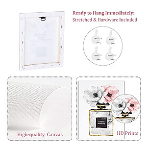 CoziTech Fashion Women Canvas Wall Art Framed, Modern Artwork for Girls Bedroom Wall Décor Pink Flowers Perfume Art Print Handbag High Heel Wall Picture Paintings for Women Room Décor. Set of 4. 8x10in - (Ready to Hang)