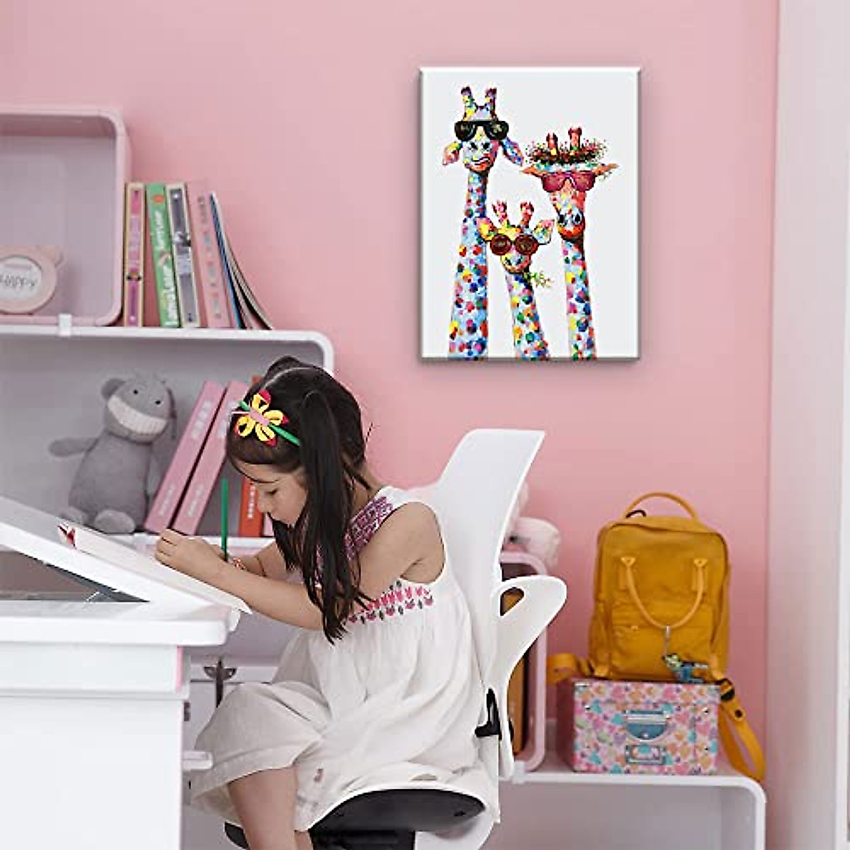 Giraffe Family Canvas Wall Art Animal Poster Prints Picture With Frame for Living Room Bedroom Nursery Office Kids Room Decor Gifts for Boy Girl and Babies(Lovely Giraffe, 16inchx12inch)