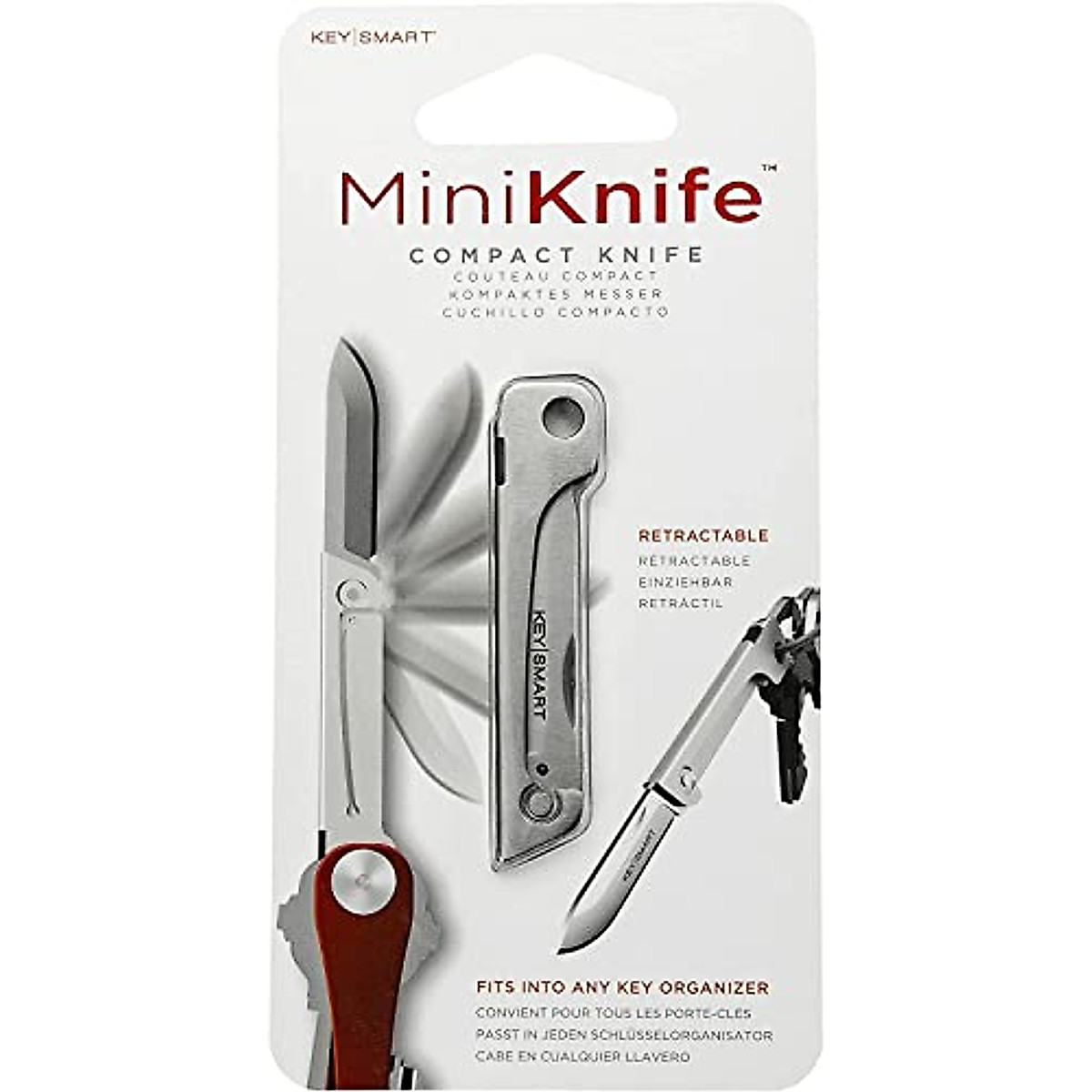 KeySmart Mini Knife - Keychain Pocket Knife, Compact Folding Boc Cutter with Stainless Steel, Add-On Accessory (Silver)