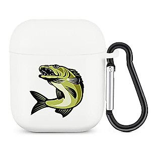Bass Fishing Printed Bluetooth Earbuds Case Cover Compatible with AirPods 1 & 2 Protective Box with Keychain Cute