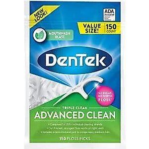 DenTek Triple Clean Advanced Clean Floss Picks, No Break & No Shred Floss, 150 Count (Pack of 2)