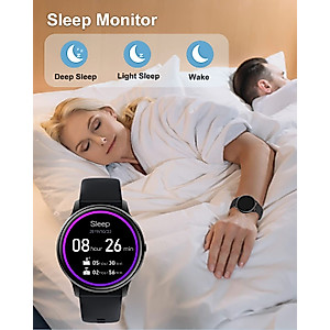 ASIAMENG Smart Watch for Women, Round Smartwatch for IP68 Waterproof with Heart Rate Monitor, Sleep Monitor, Calorie Monitor, Pedometer Stopwatch Fitness Watch, Smart Watch for iPhone Android