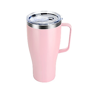 Zukro 32 oz Tumbler with Handle and Straw, No Sweat Double Wall Insulated Stainless Steel Cup with 2 Lids, Leakproof Travel Mug, Keep Drinks Cold 24 Hrs, Dishwasher Safe, Fit in Cup Holder, Pink