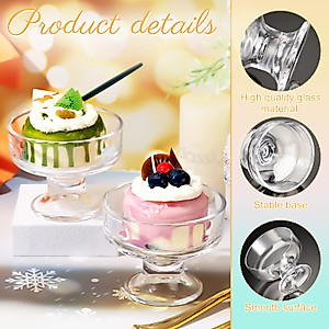 12 Pcs Glass Ice Cream Bowls Set 9 oz Mini Dessert Bowls Small Clear Ice Cream Cups Parfait Sundae Trifle Bowl Footed Glass Dessert Cups Serving Dishes for Nuts Fruit Pudding Snack Cereal Party Favors