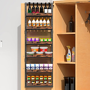 LEOIFE Over The Door Pantry Organizer,6-Tier Adjustable Pantry Door Organizer,Can Be Nailed to The Wall On The Over The Door Spice Rack,Door Spice Rack Organizer Pantry.(6x5.5 Width Baskets,Black)