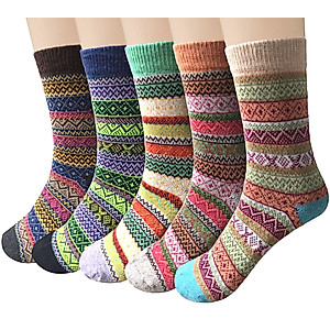 Loritta 5 Pairs Womens Wool Socks Winter Warm Socks Thick Knit Cabin Crew Cozy Boot Socks Gifts for Women, Multicolor