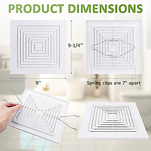 EAGLEGGO 97011723 Bathroom Ceiling Fan Grille with Springs for Square Ceiling or Wall-Mount Exhaust Fan Replacement Vent Cover Fits Models 663 670 671 675 688 Ventilation Fan - Plastic Cover White